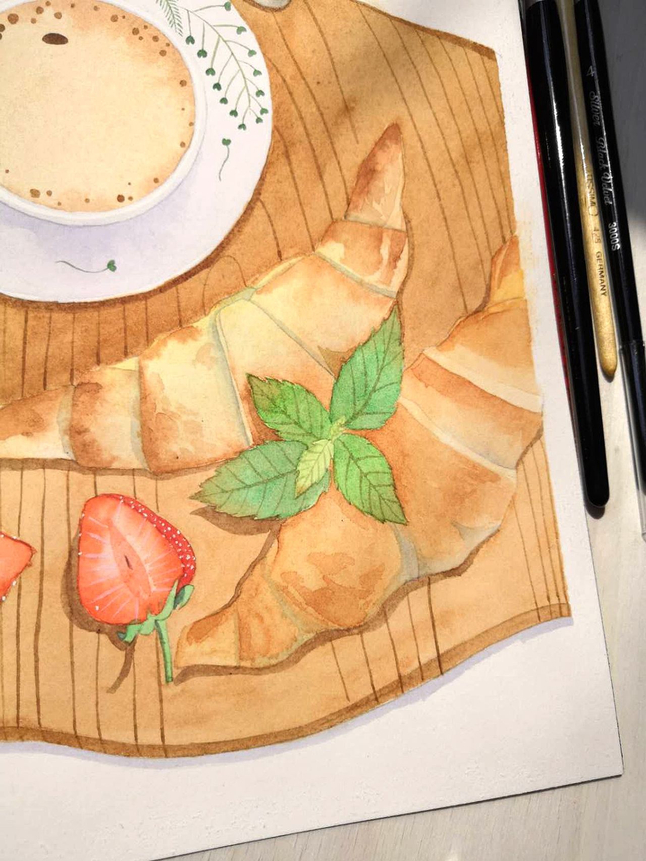 美食2——牛角面包，咖啡☕。_彭Hailey-站酷ZCOOL