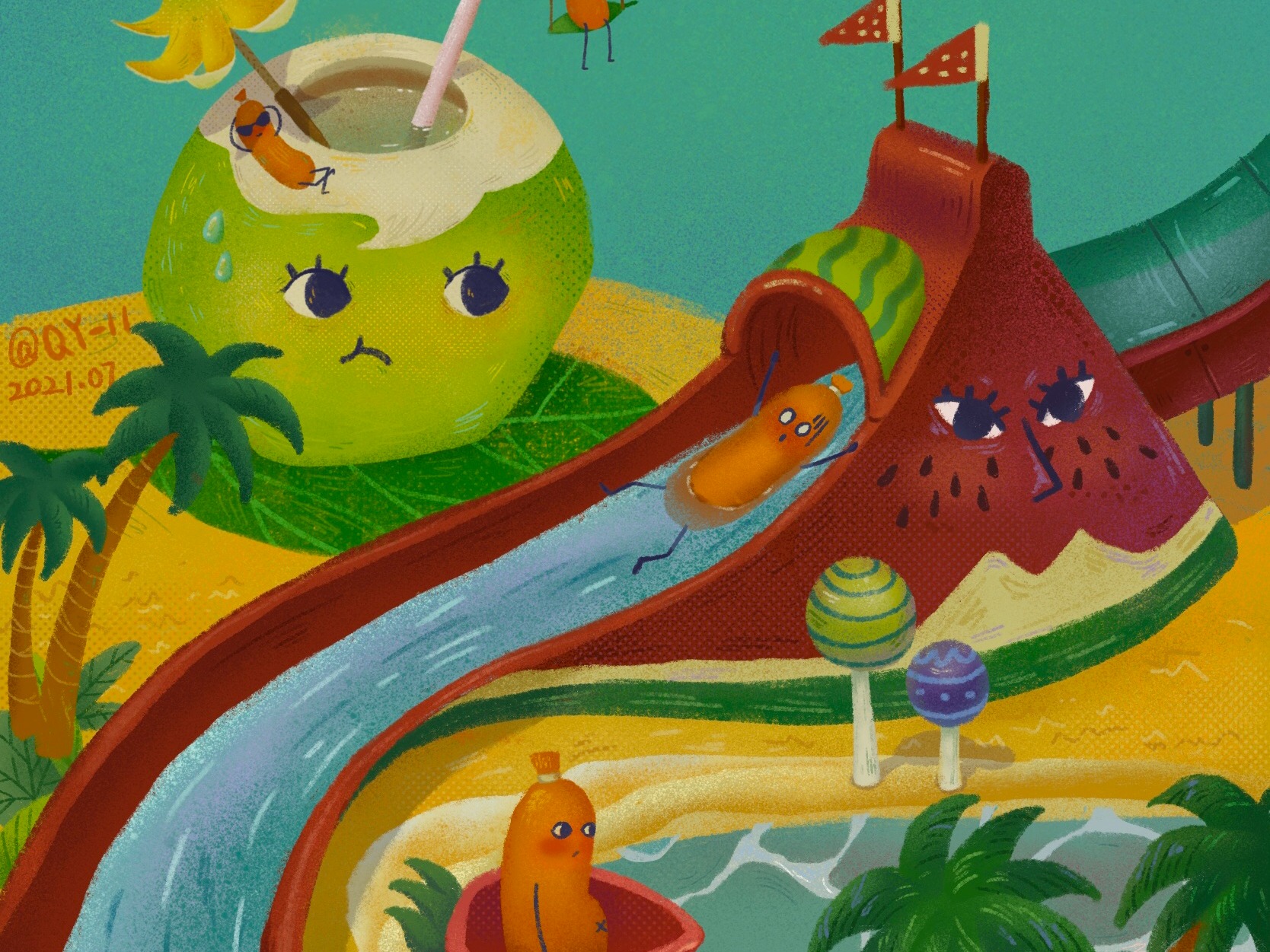 【儿童插画/循环动画】香肠游乐园--水果嘉年华_QY11-站酷ZCOOL