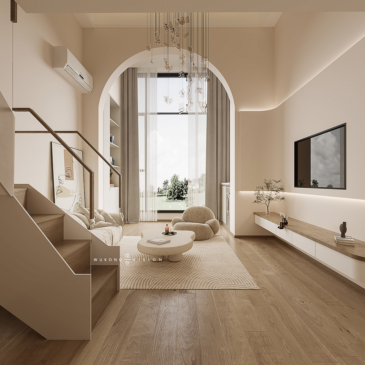 戊空效果图 一 奶油色loft公寓_戊空视觉-站酷ZCOOL