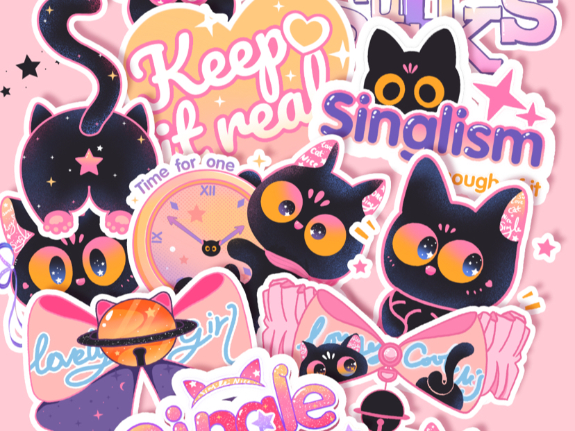 single 猫 主题贴纸_花画酱Molly-站酷ZCOOL