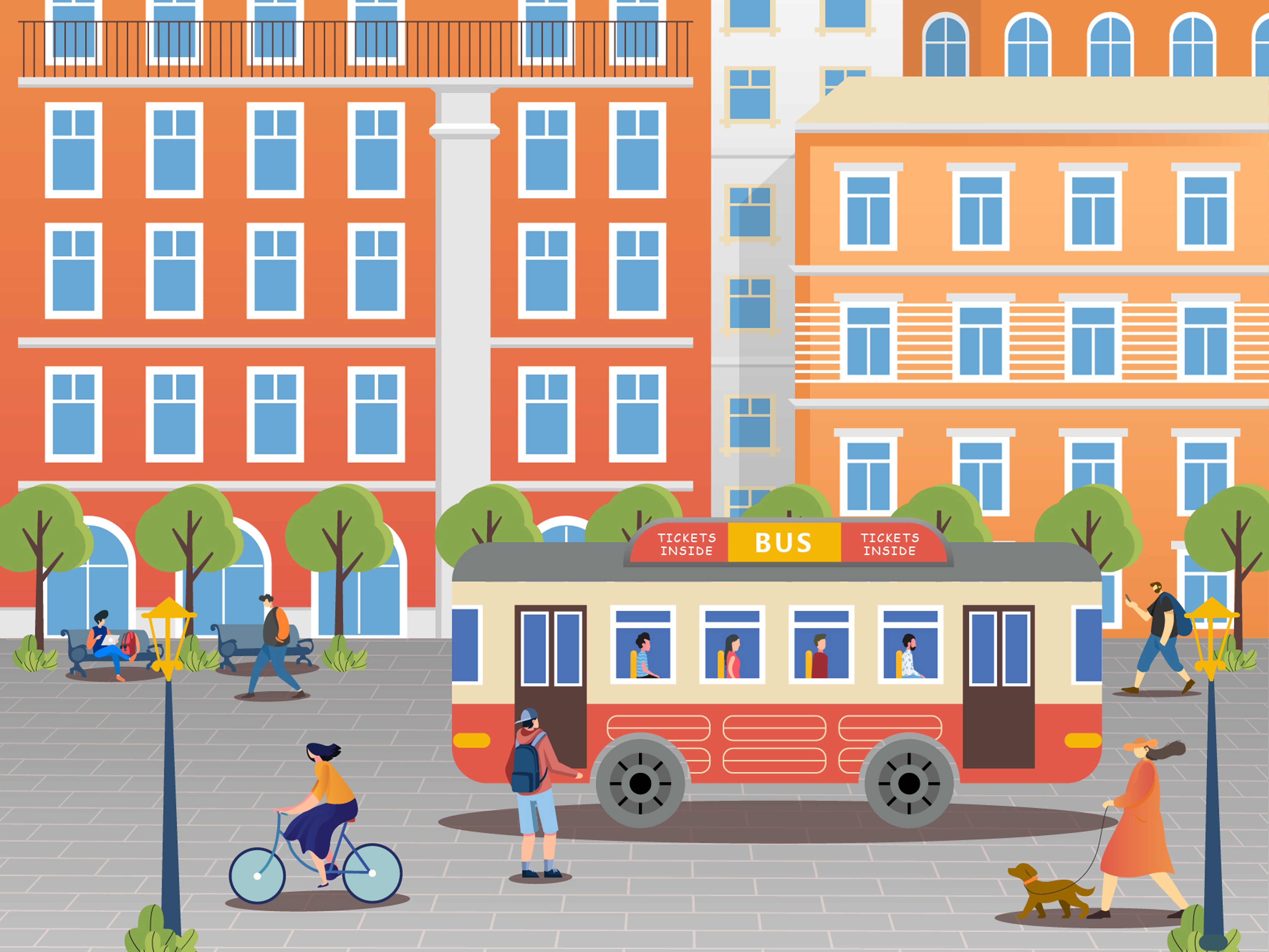 矢量建筑人物插画_ZHOU周王令-站酷ZCOOL