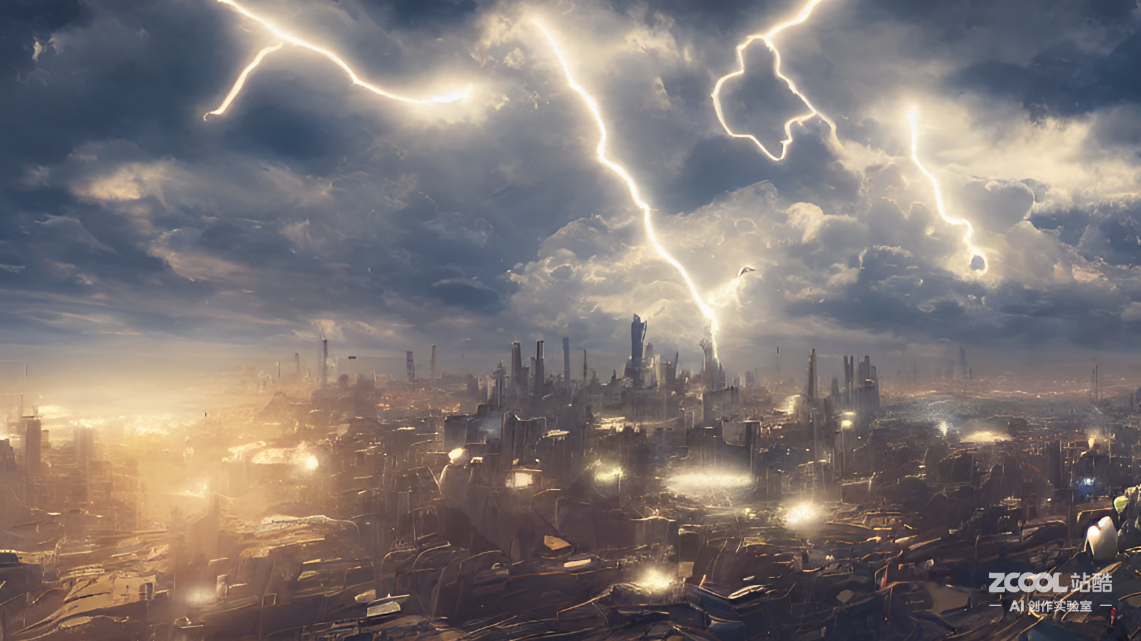 #AI创作实验室#能量大炮，漂浮在天空的城市，写实风格_Better_k-站酷ZCOOL