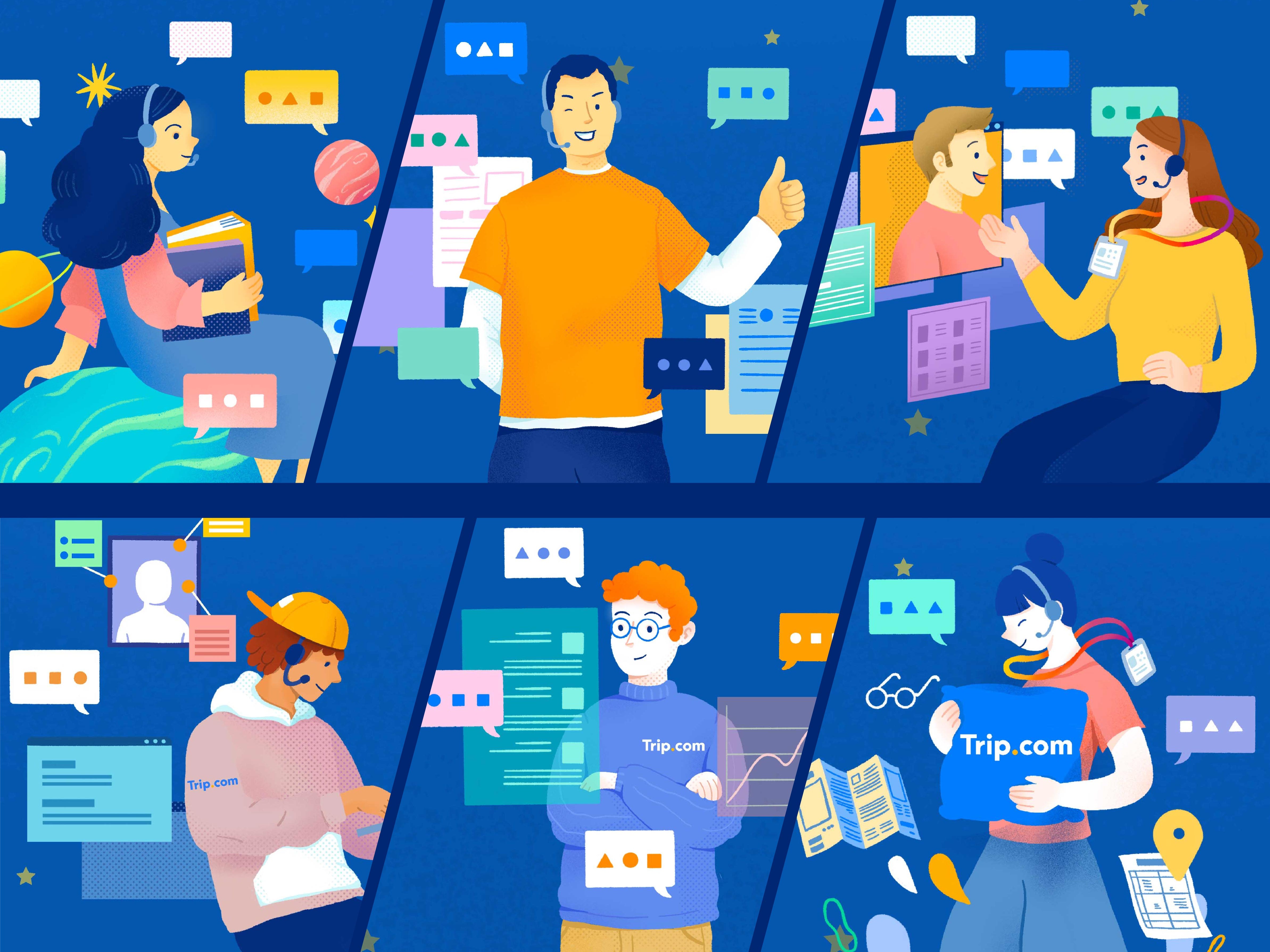 携程IBU CSC 背景墙插画设计_tinybox盒仔-站酷ZCOOL