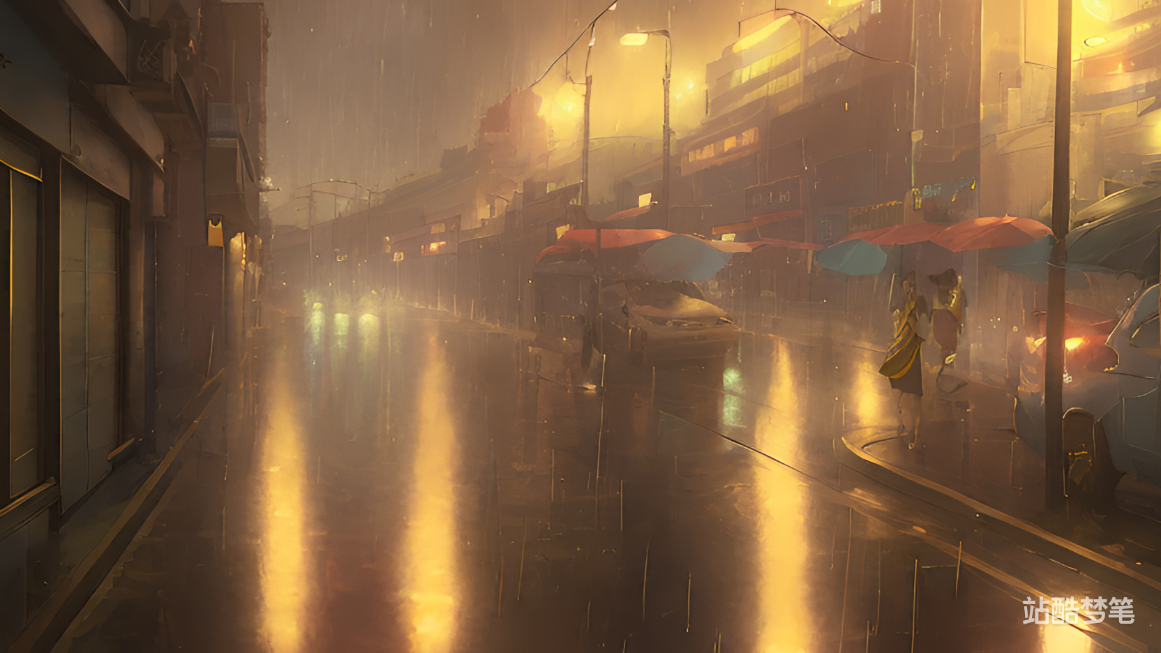 #站酷梦笔#暴雨街头，冷艳戴金丝眼睛的女人，超现实主_Accboo-站酷ZCOOL