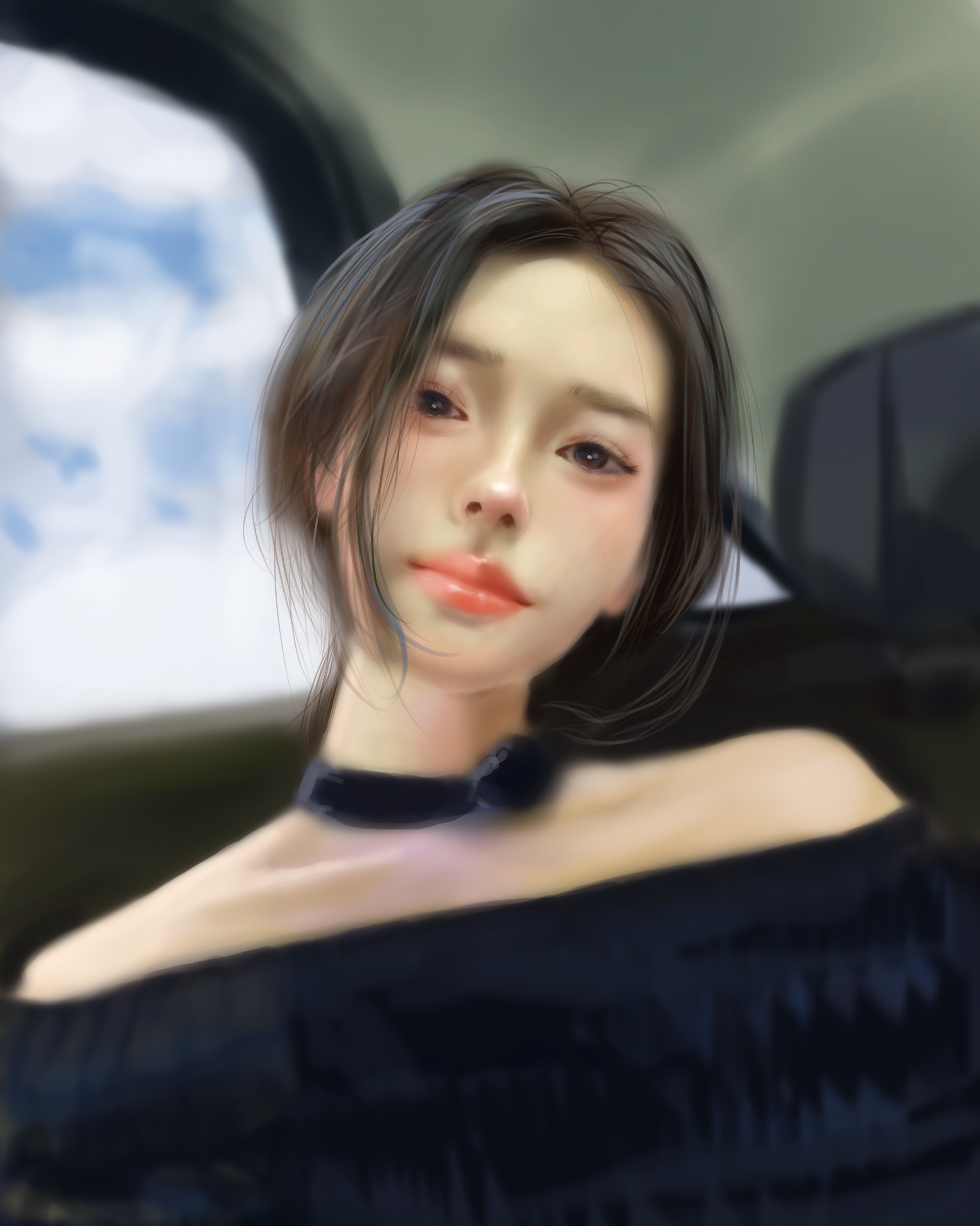 坐在车里的女孩_猫猫画匠-站酷ZCOOL