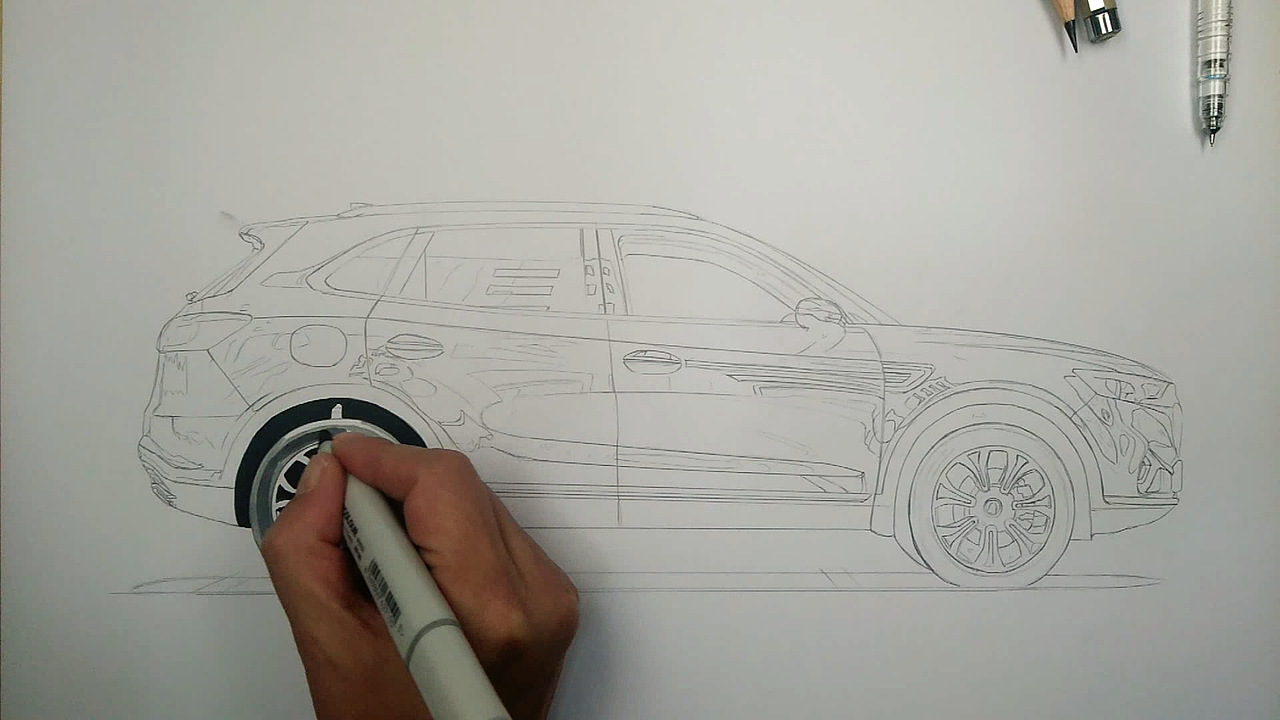 马克笔手绘红旗HS5_xyikai吉-站酷ZCOOL