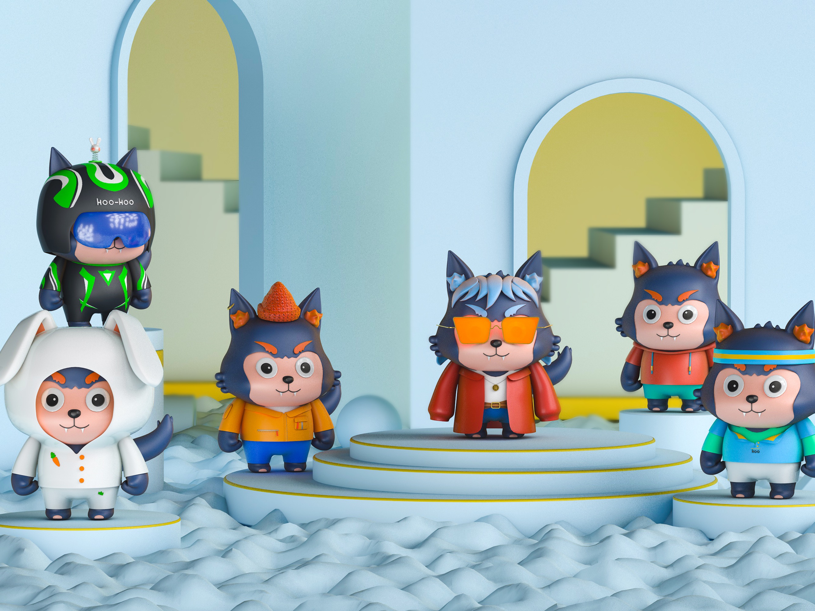 C4D IP练习-HooHoo呼呼 北美狼_Captain_Indigo-站酷ZCOOL