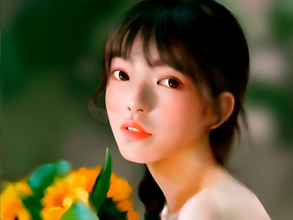 抱向日葵的女孩_寕十一-站酷ZCOOL