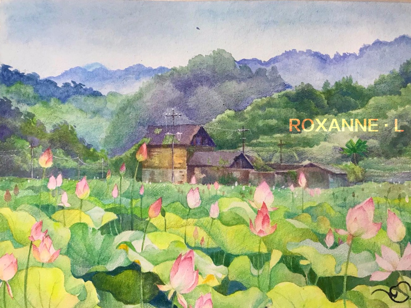 婺源荷塘 水彩手绘练习_RoxanneL-站酷ZCOOL