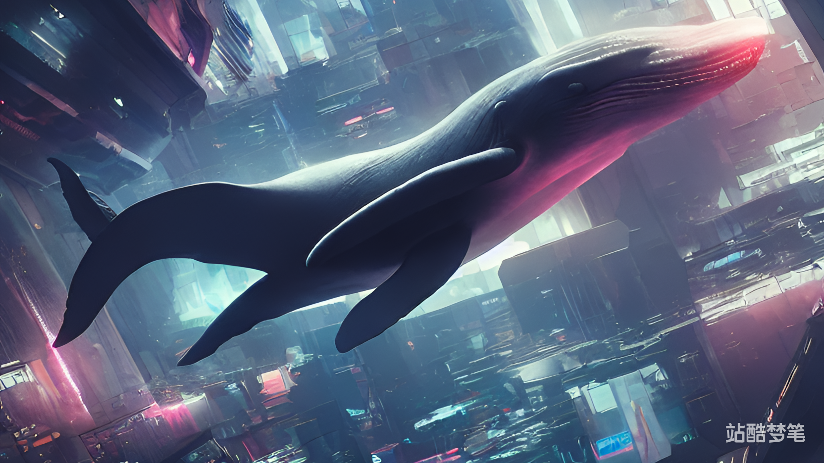 #站酷梦笔#A whale is flying in the sky，赛博朋克_好名字不多了-站酷ZCOOL