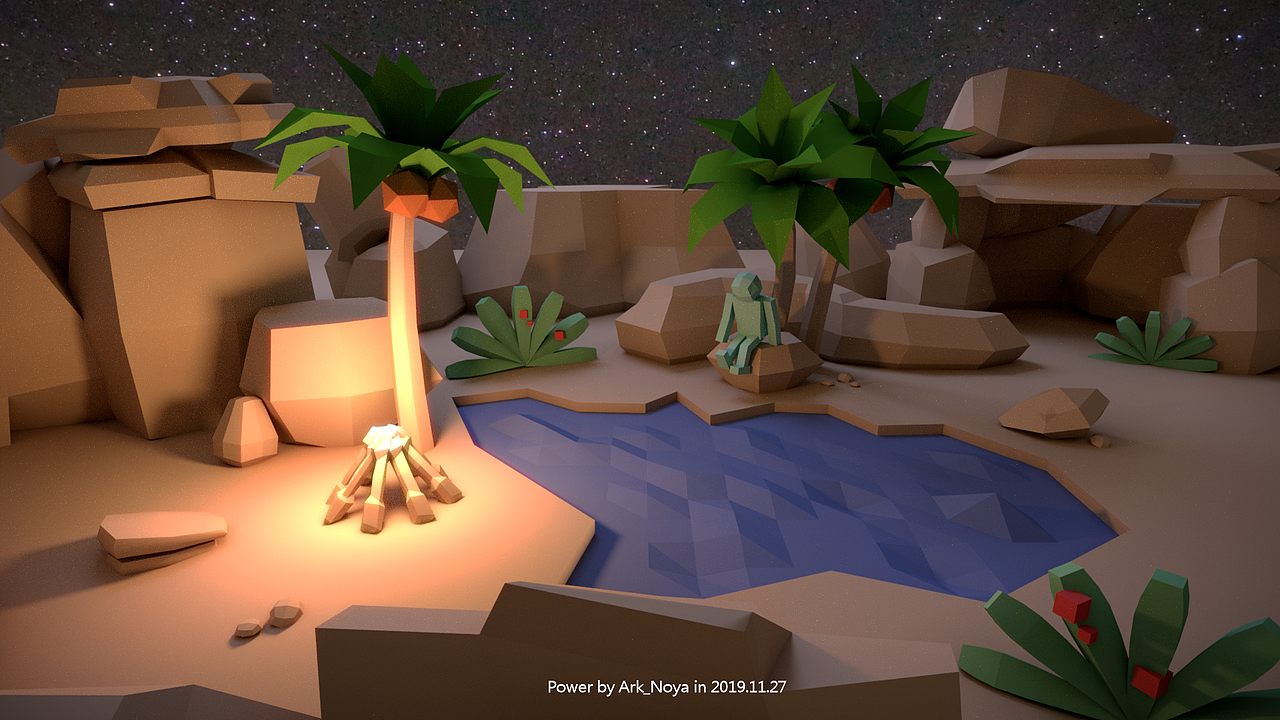 LowPoly风格沙滩小水池_诺亚方舟ArkNoya-站酷ZCOOL