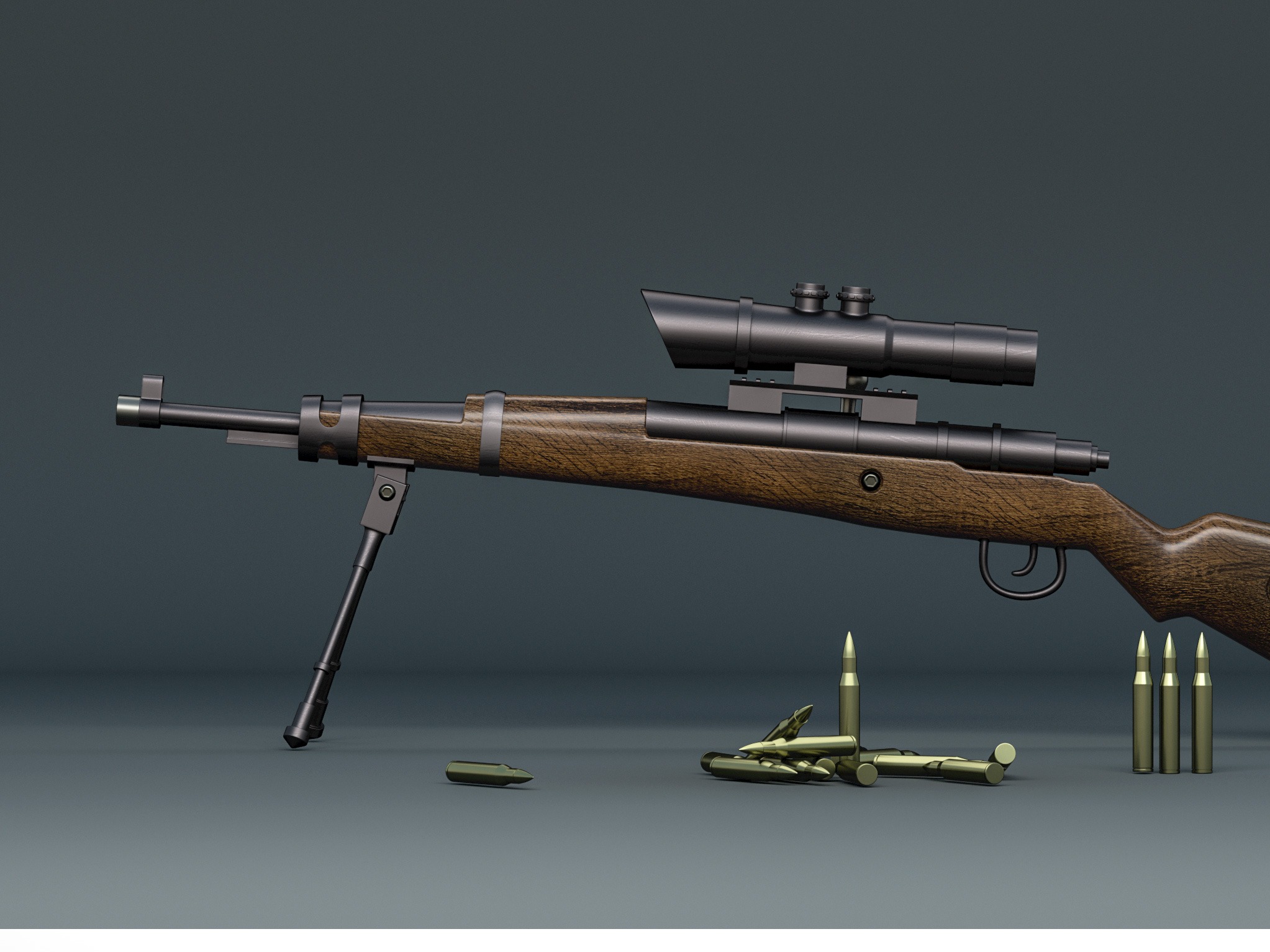 98k狙击枪建模渲染_牧马诚市-站酷ZCOOL