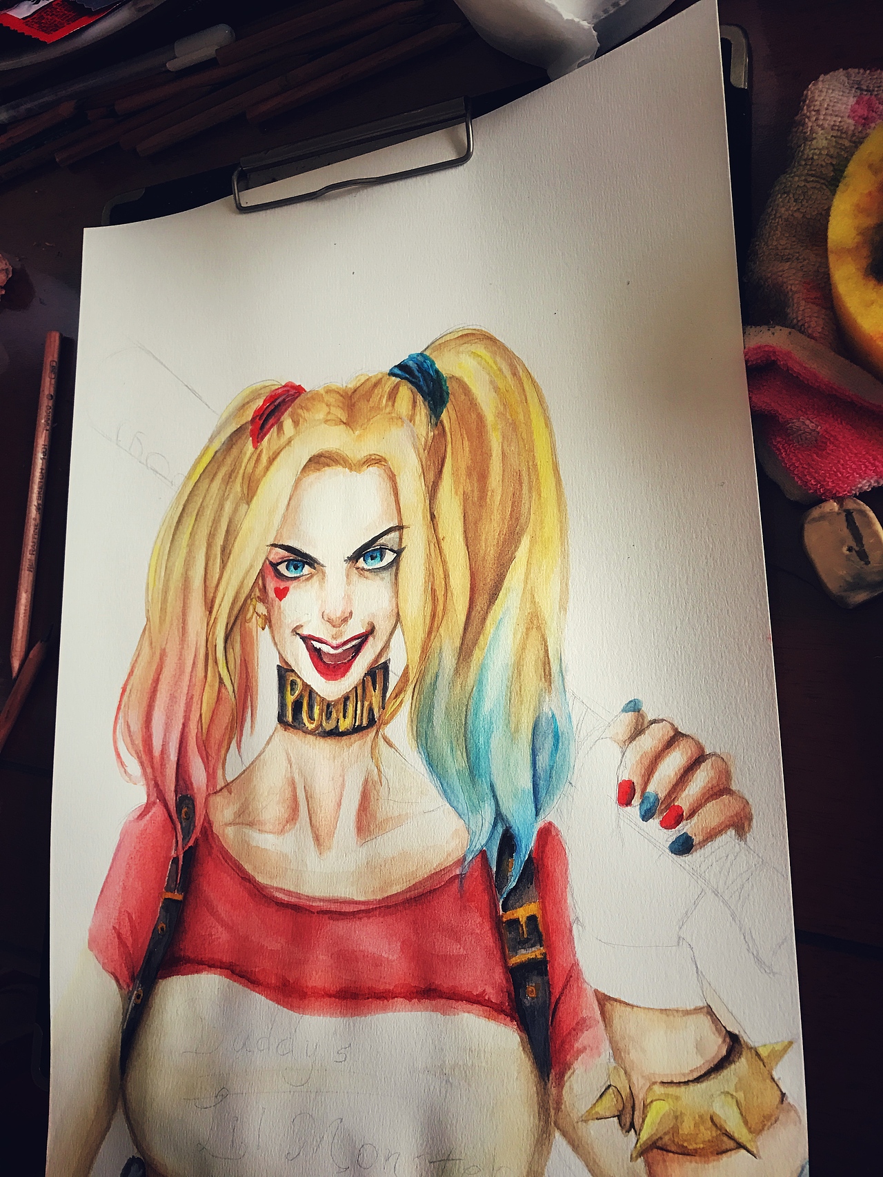 水彩作品：《自杀小队》哈利·奎茵Harley Quinn_赵无眠Carina-站酷ZCOOL