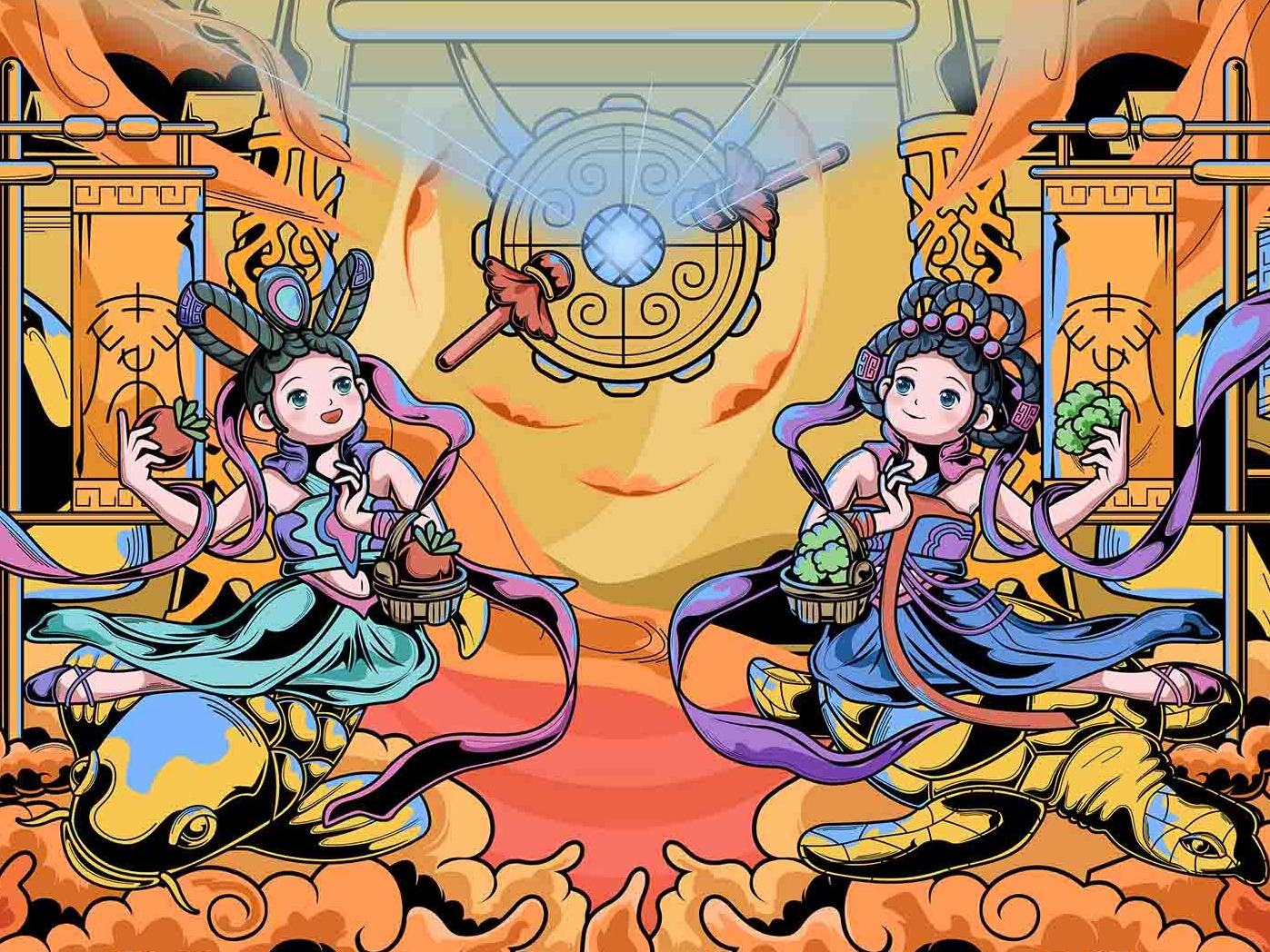 【国潮插画】--飞天敦煌与俑_小洁云JIEYUN-站酷ZCOOL