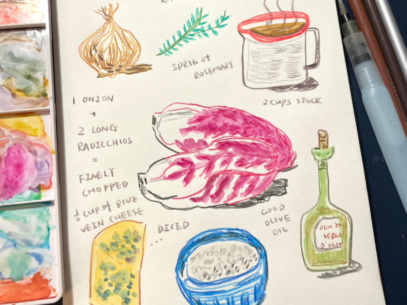 手绘食谱Vol.1 Risotto al Raoicchio_元气乔伊-站酷ZCOOL