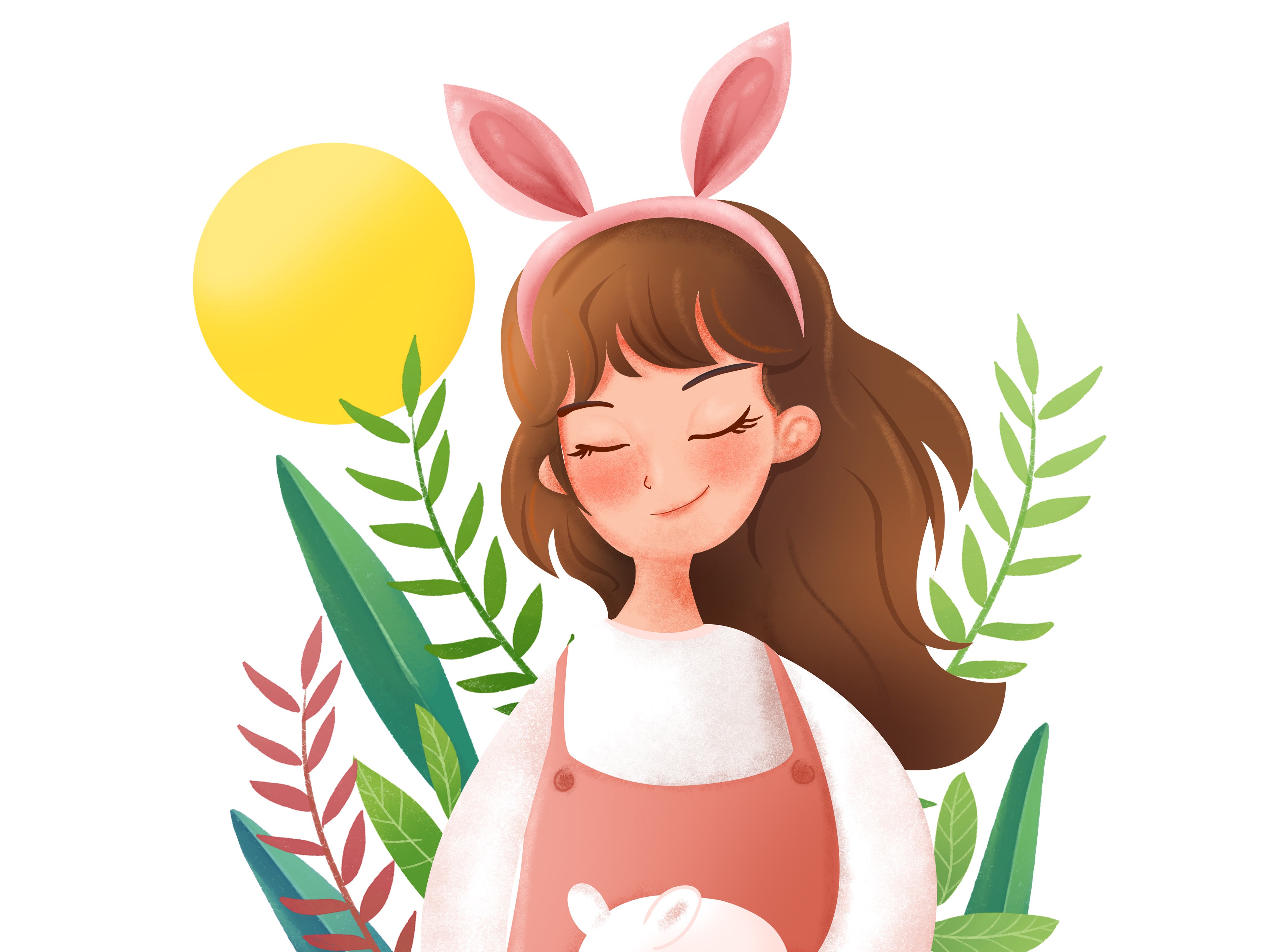 中秋节嫦娥玉兔吃月饼小插画~_大禹哥Yuger-站酷ZCOOL