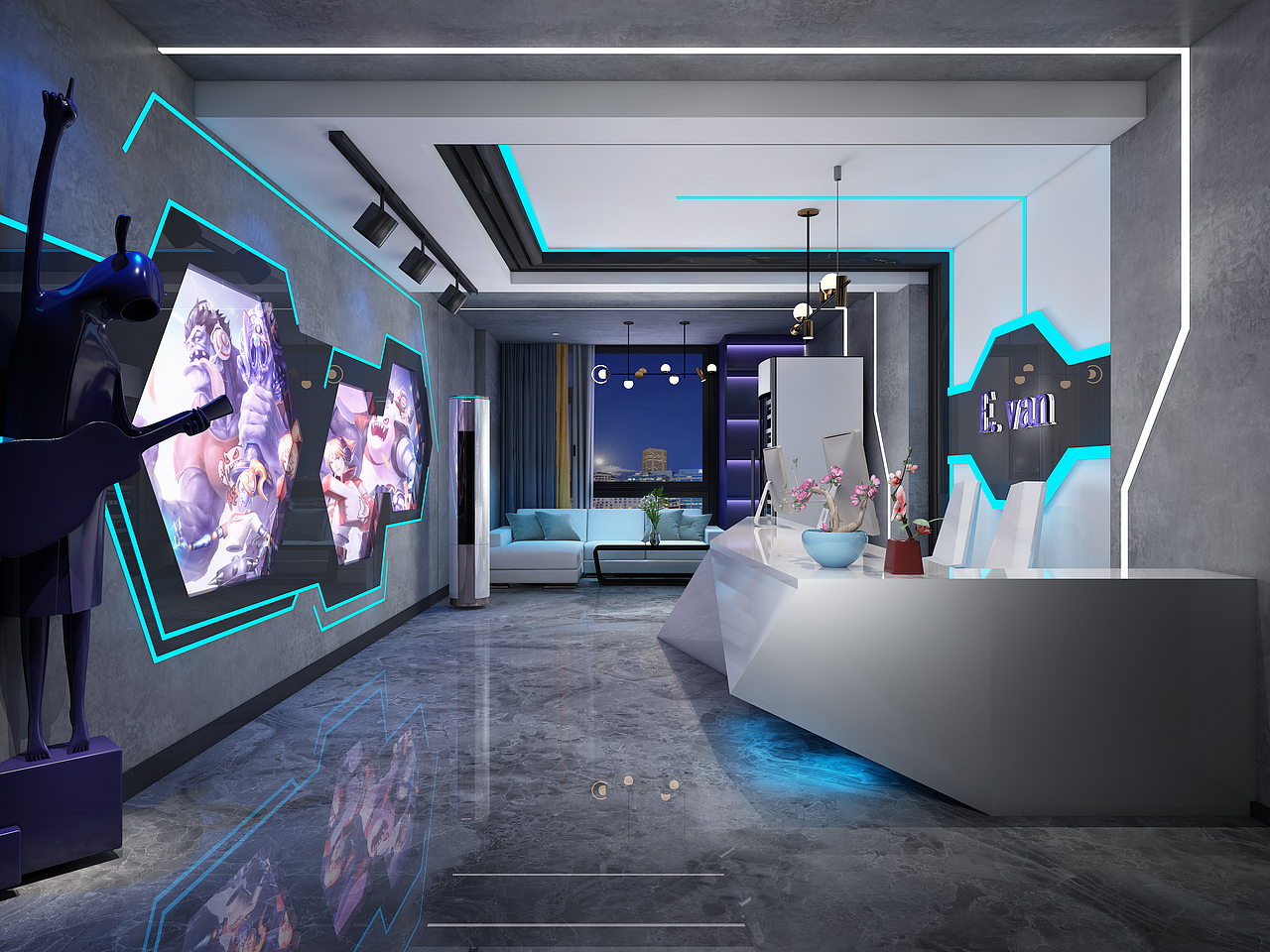 电竞酒店前台|三维|场景|承接各种设计_原创作品-站酷ZCOOL