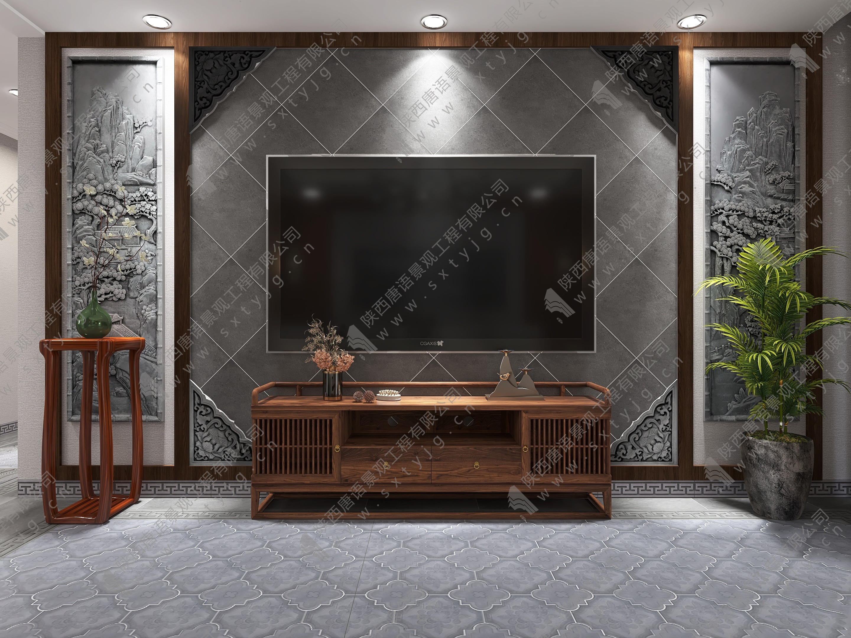 新中式主卧效果图_tyzd-站酷ZCOOL