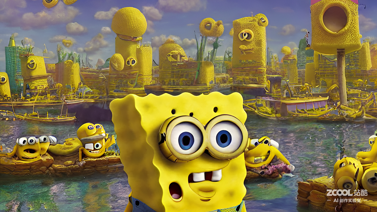 #AI创作实验室#海绵宝宝的新世界（小黄人*柠檬）_铭狐890516-站酷ZCOOL