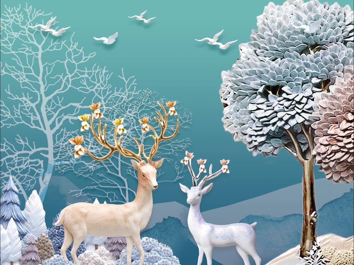 浮雕奢侈麋鹿装饰画_Judy_1066-站酷ZCOOL