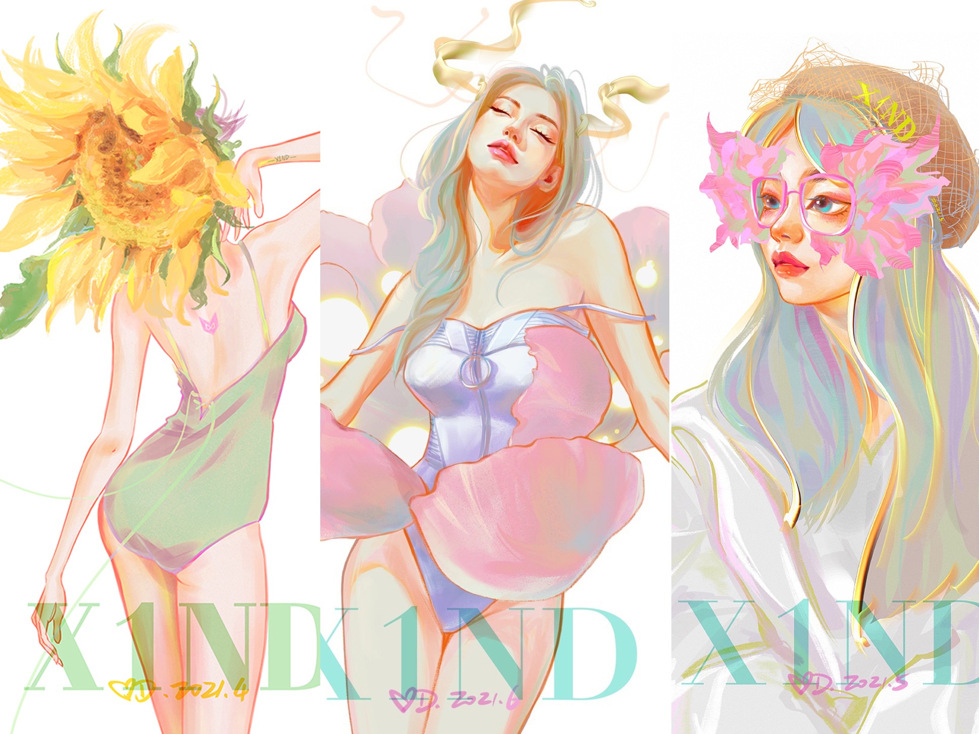 【花绽】女孩系列 | 原创插画_X1ND鑫地-站酷ZCOOL