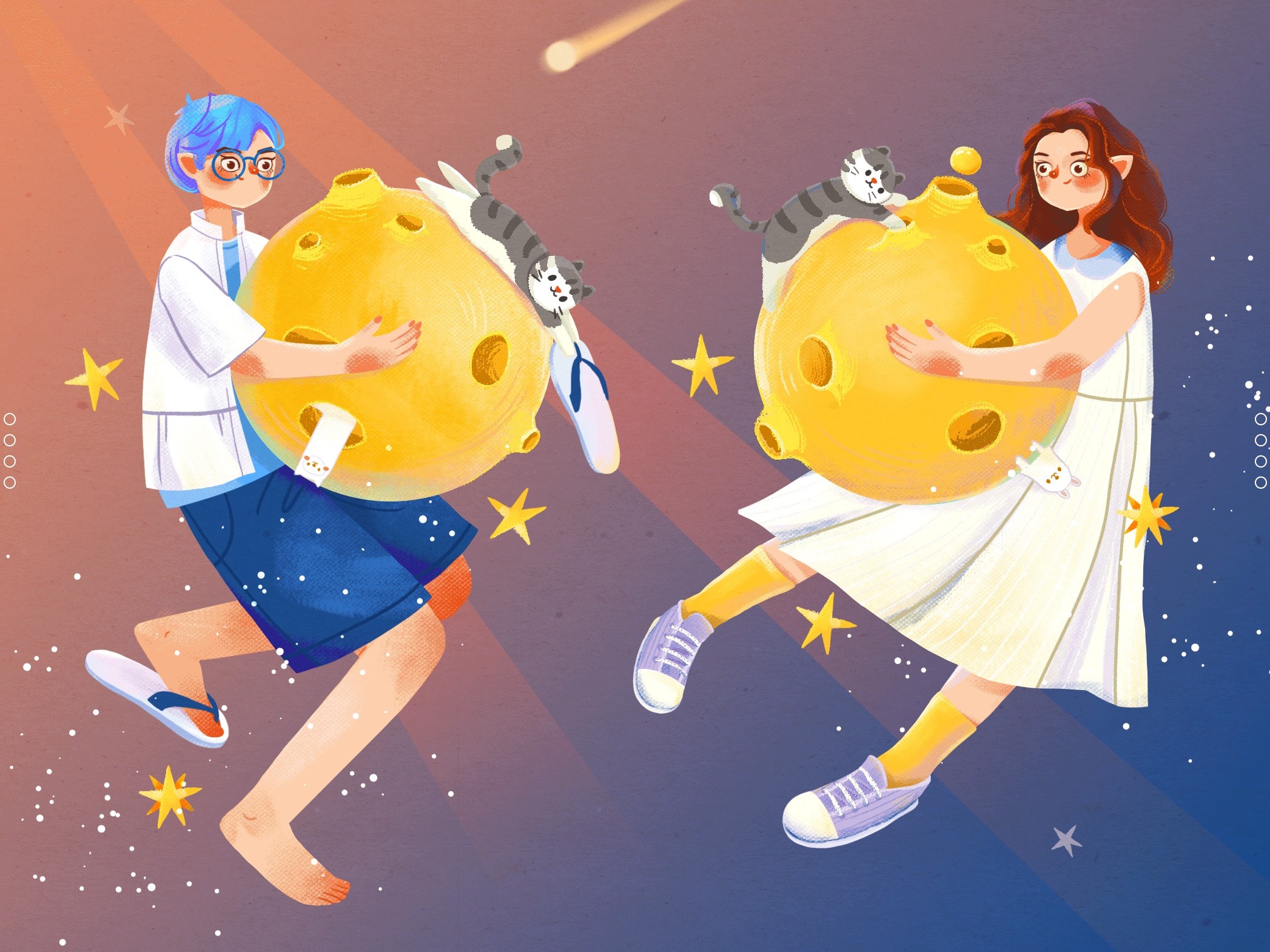 报个月球来祝福，中秋小插画_小Lux酱-站酷ZCOOL