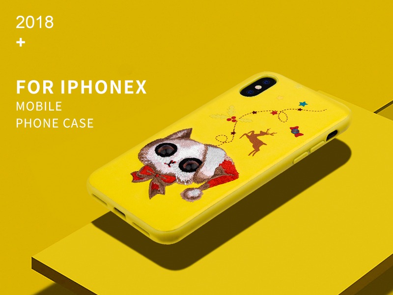 iPhone X猫猫刺绣手机壳海报_moumousang-站酷ZCOOL