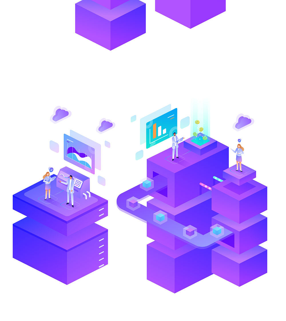 2.5D智能数据区块链比特币科技专题页插画海报设计素材_立体插画爱好者-站酷ZCOOL