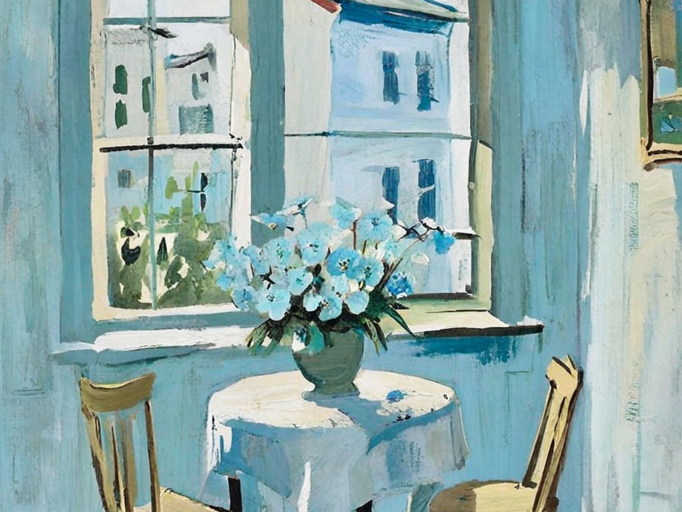 油画｜室内设计｜窗外美景｜浅蓝色系_Sunny老师-站酷ZCOOL