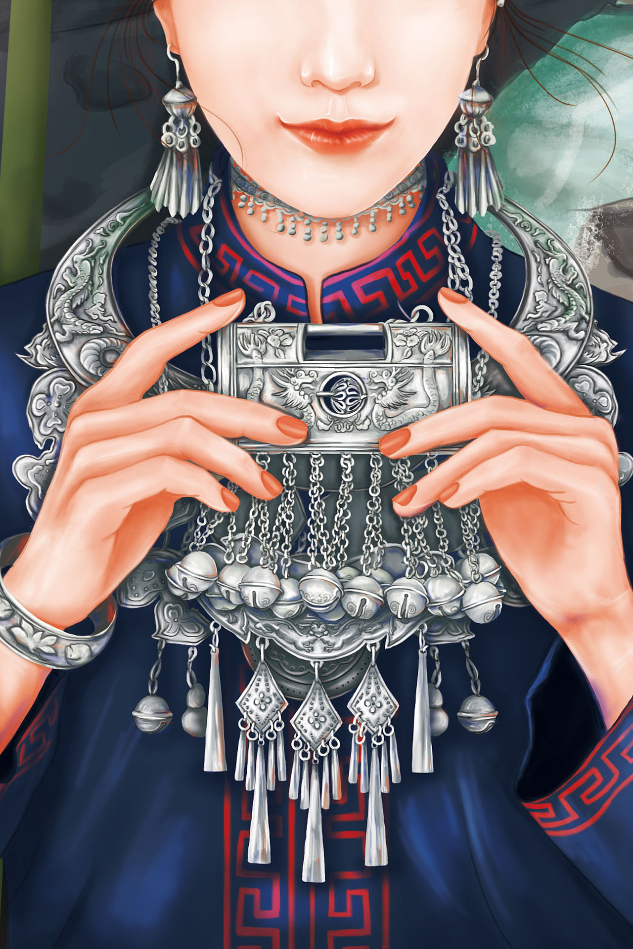 苗族银饰人物插画_金妮Ginny-站酷ZCOOL