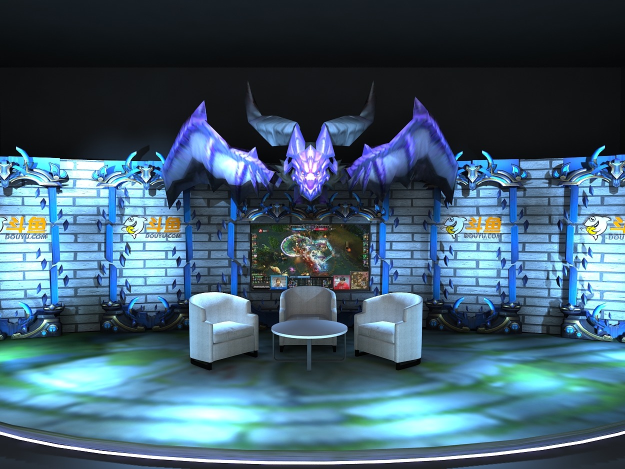 斗鱼 英雄联盟 演播厅 转播台 3D效果图设计 直播间_3D设计联系我-站酷ZCOOL
