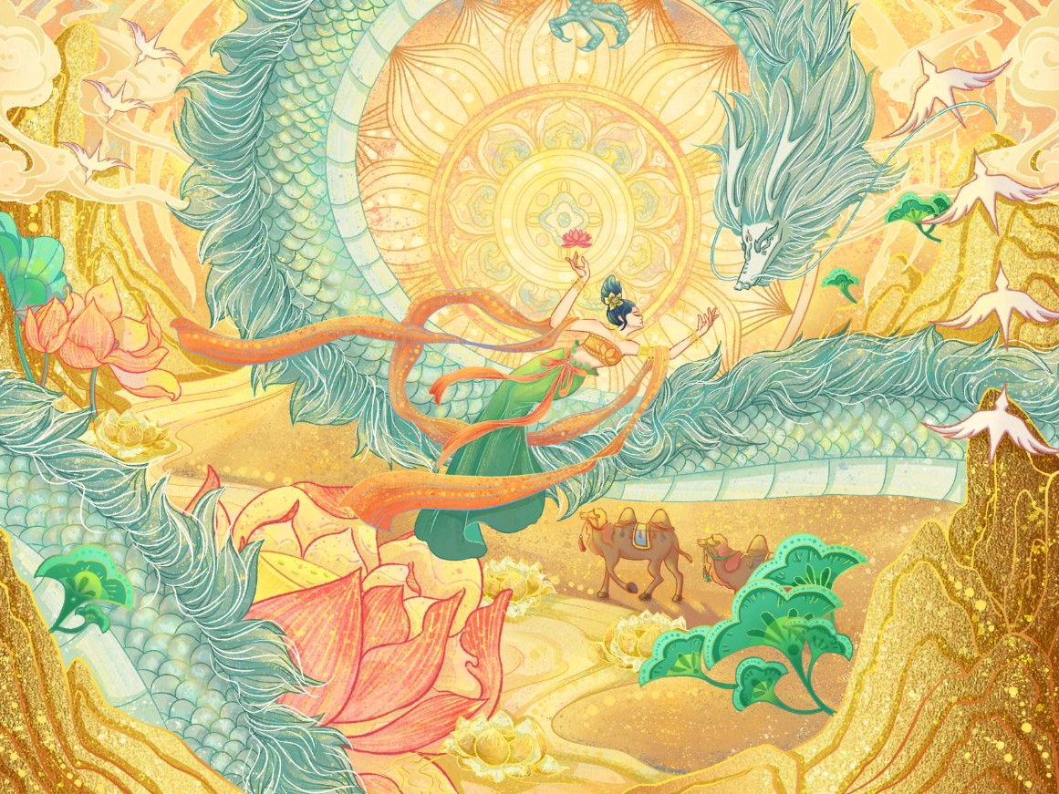 龙游敦煌|原创国风插画_窃蓝Blue-站酷ZCOOL