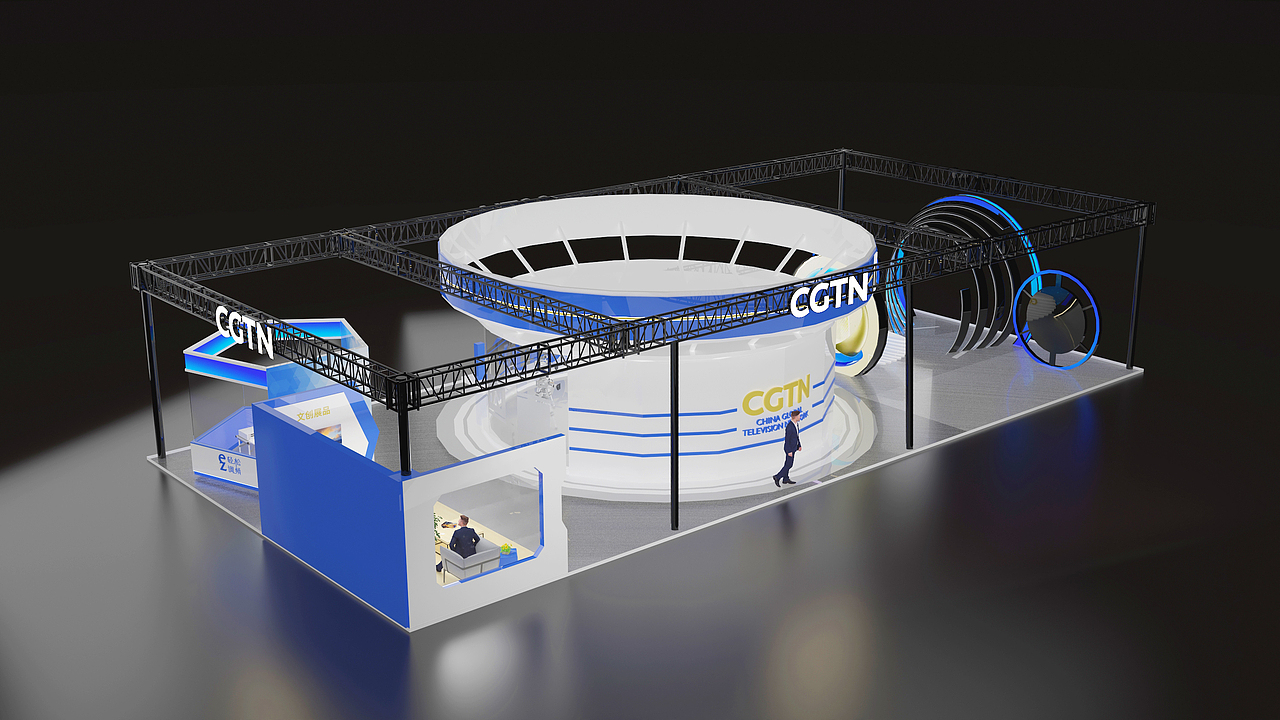 消博会 CGTN电视台展位 三维效果图 -- 3DMax+Vr_三维阿雯-站酷ZCOOL