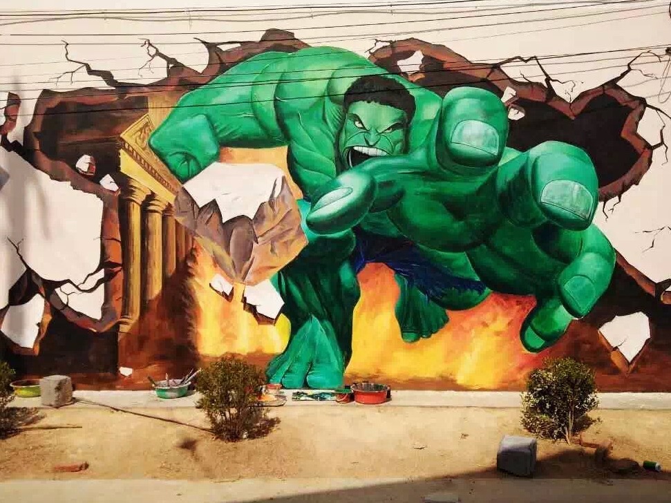 北京超劲爆墙绘3D画 超酷超级逼真 绿巨人_北京涂鸦3D画-站酷ZCOOL