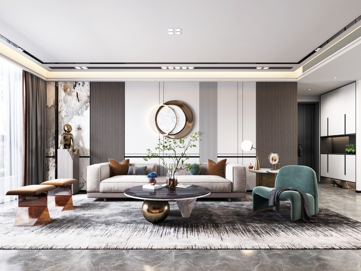 现代客餐厅全景效果图设计_王彤ing-站酷ZCOOL