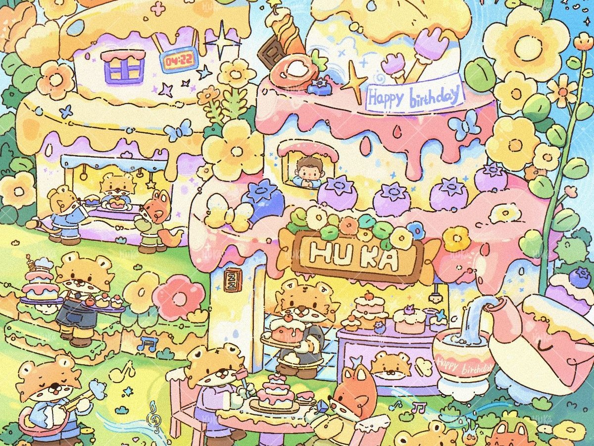 场景插画‖五彩缤纷的蛋糕餐厅_虎咖__z-站酷ZCOOL