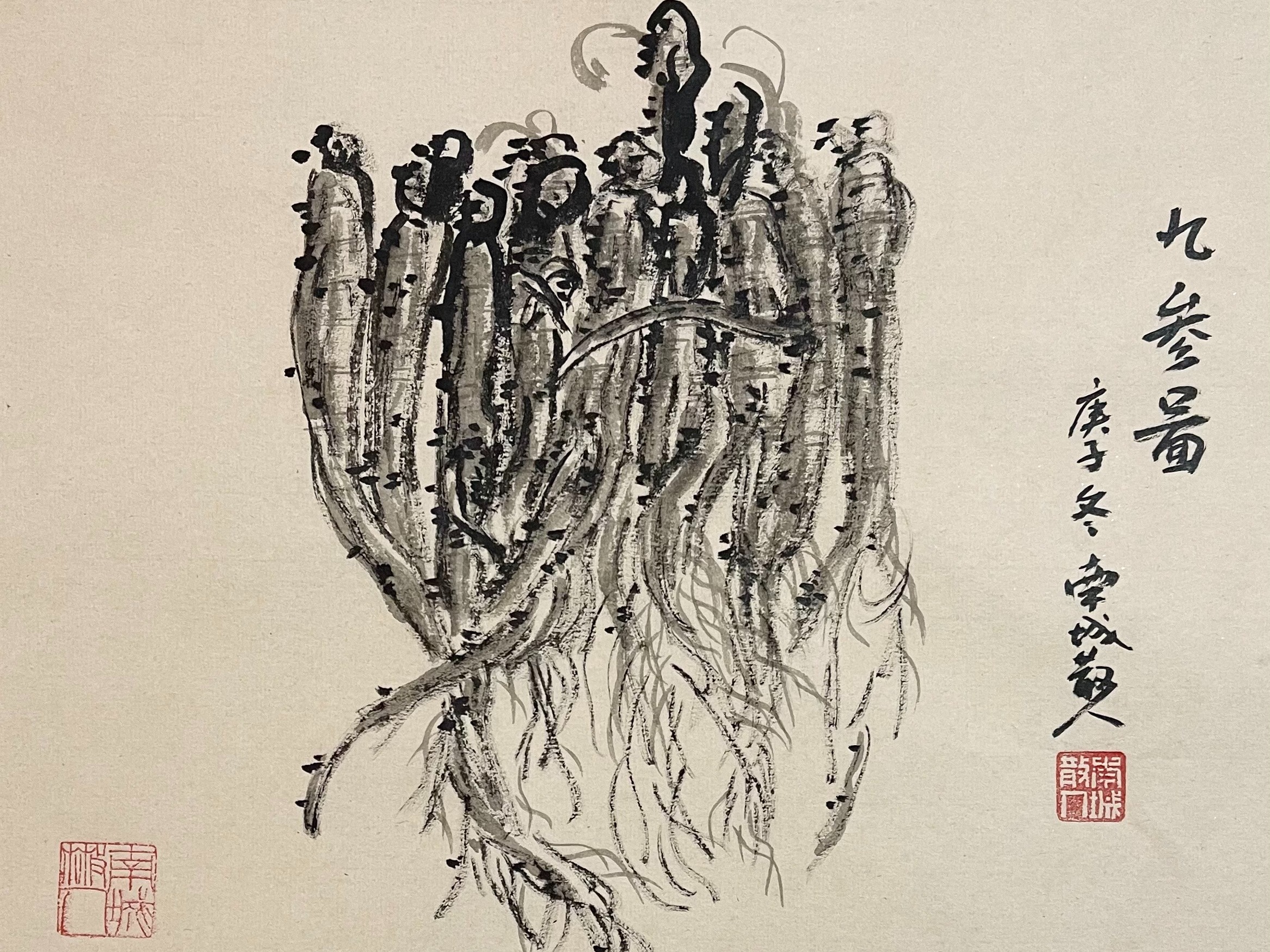 南城散人水墨中国画，人参，文人画研学_横渠散人-站酷ZCOOL