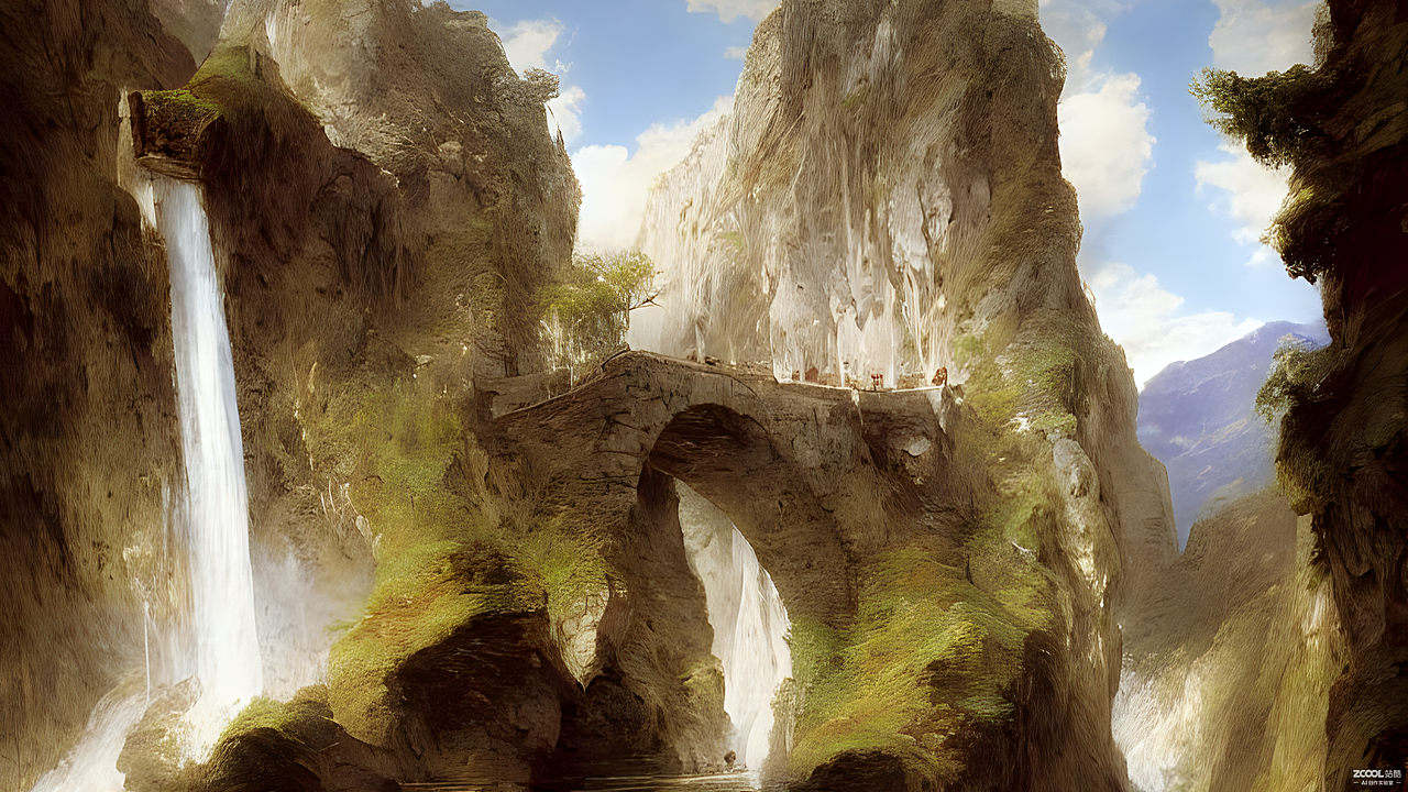 #AI创作实验室#高山峡谷中隐藏着一座白色石头城堡，一_460063193-站酷ZCOOL