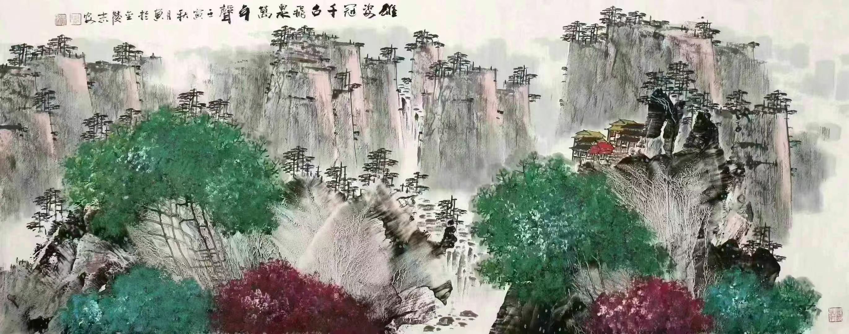 “肌理画派创始人”——杨志安，小六尺，180×68_群博书画院-站酷ZCOOL