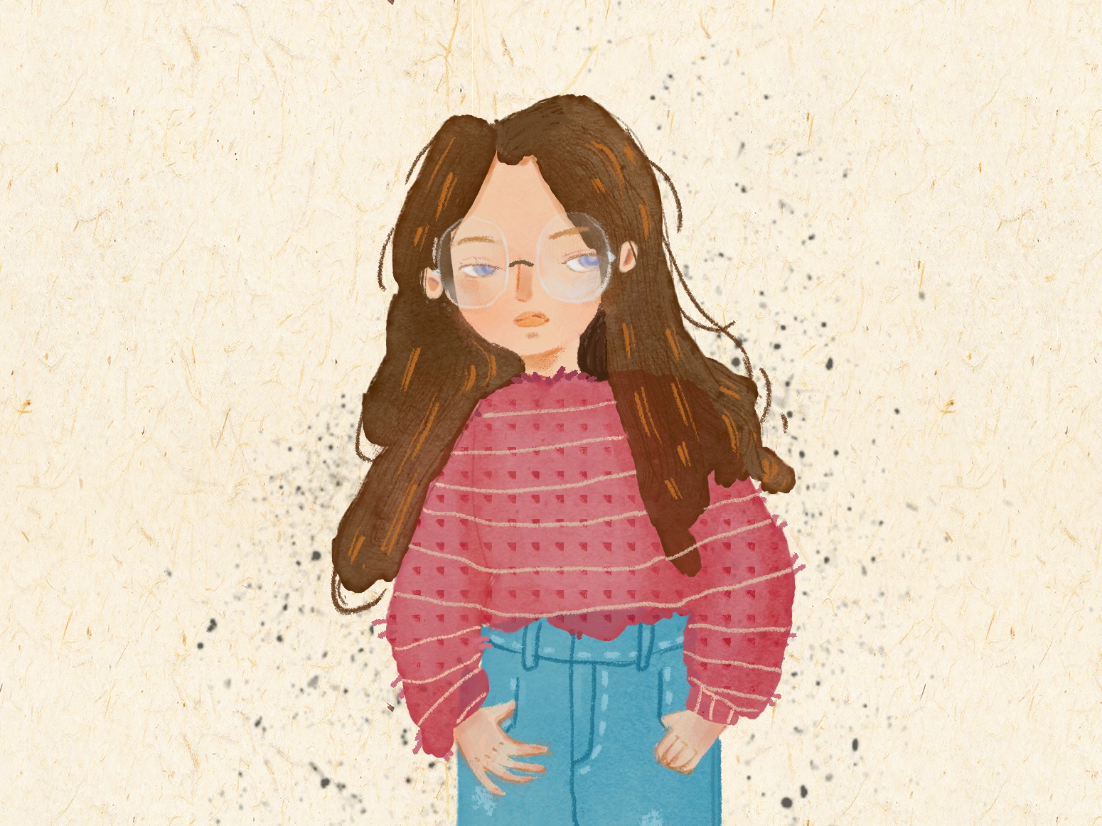 Andy-戴眼镜的红毛衣女孩_NINA_125-站酷ZCOOL