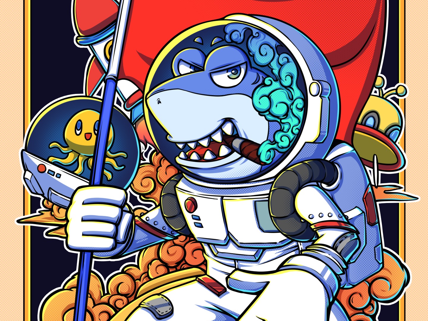 国潮插画丨登月第一鲨丨附步骤_画画的jerry-站酷ZCOOL