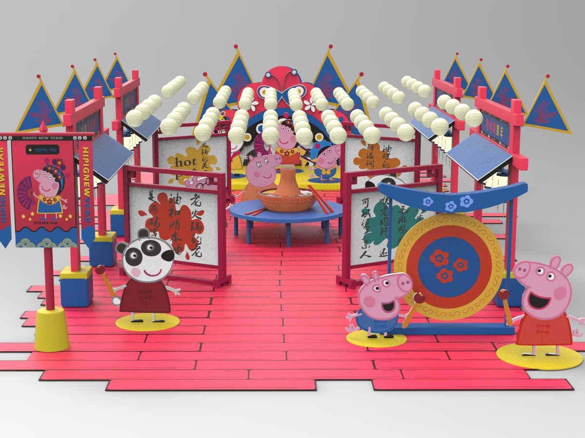 西城天街1月美陈（HI PIG NEW YEAR）——小猪佩奇_解毛花-站酷ZCOOL