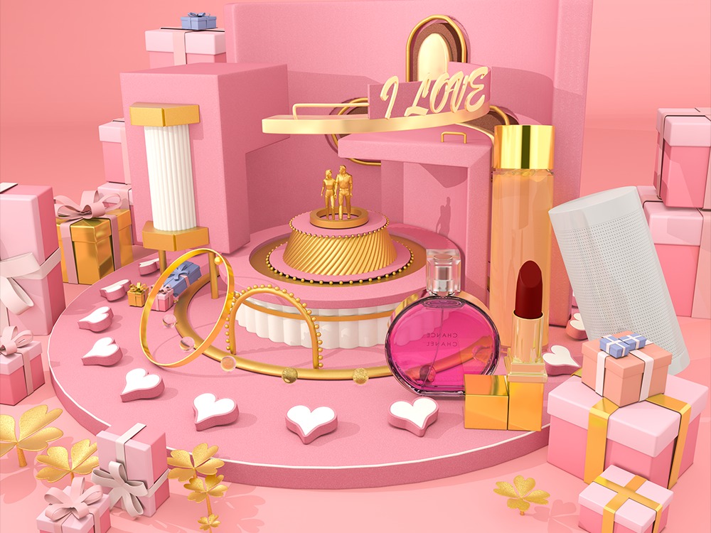 C4D海报，3D海报，七夕海报_东方金羚-站酷ZCOOL