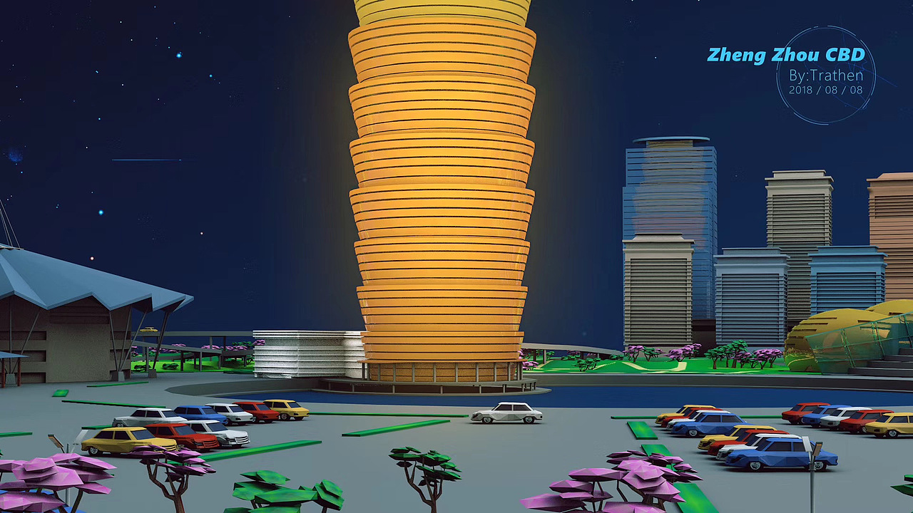 C4D练习 郑州CBD商务内环.大玉米_追盛-站酷ZCOOL