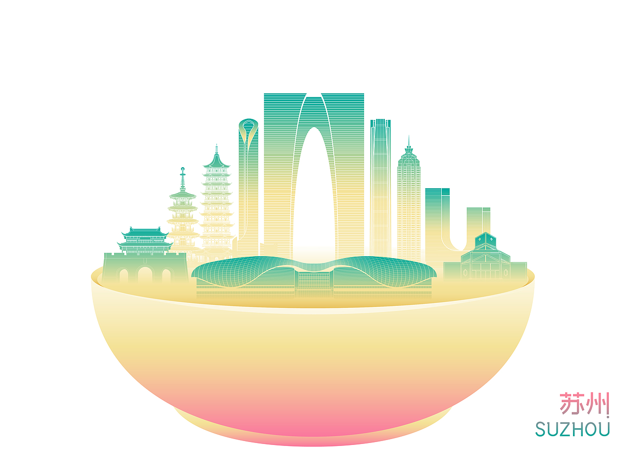 苏州天际线矢量插画_NERO郭长庚-站酷ZCOOL