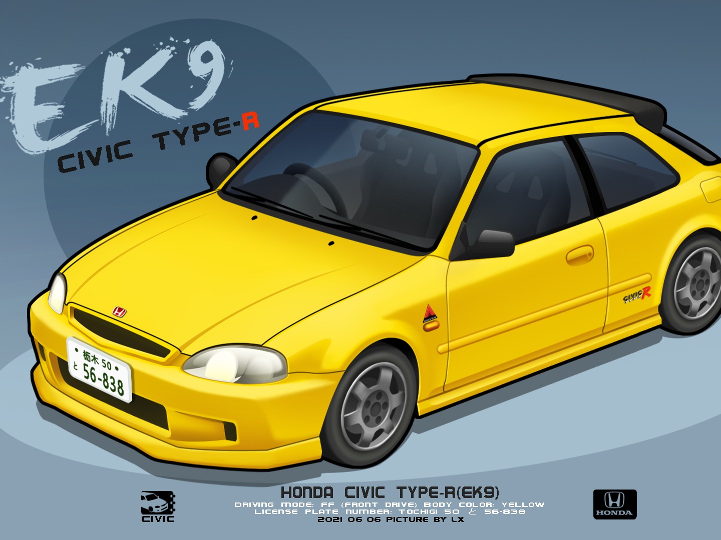 《头文字D》二宫大辉：Honda Civic Type-R(EK9)_Trick小把戏-站酷ZCOOL