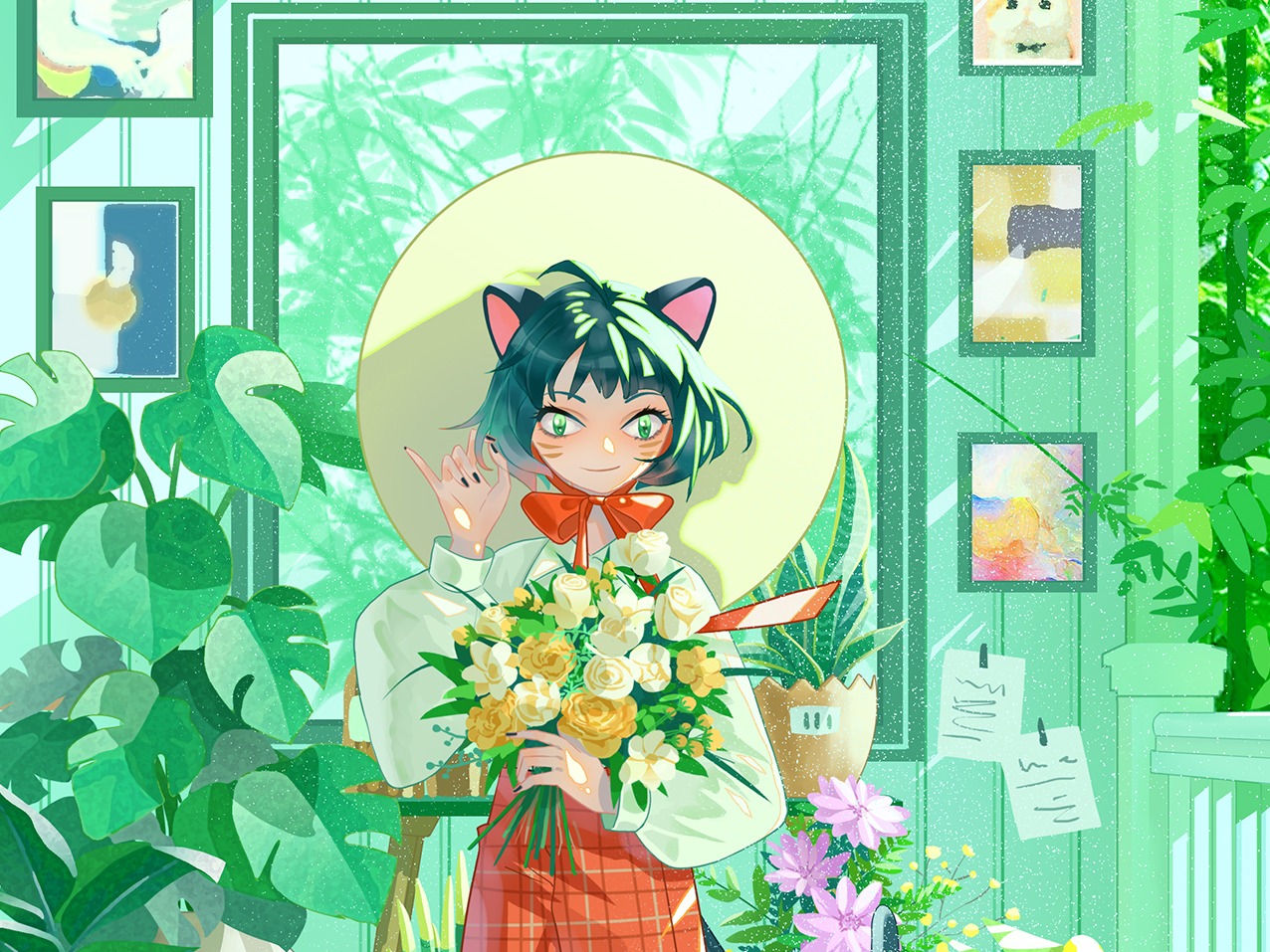 小女孩的花与猫_墨一一mo11-站酷ZCOOL