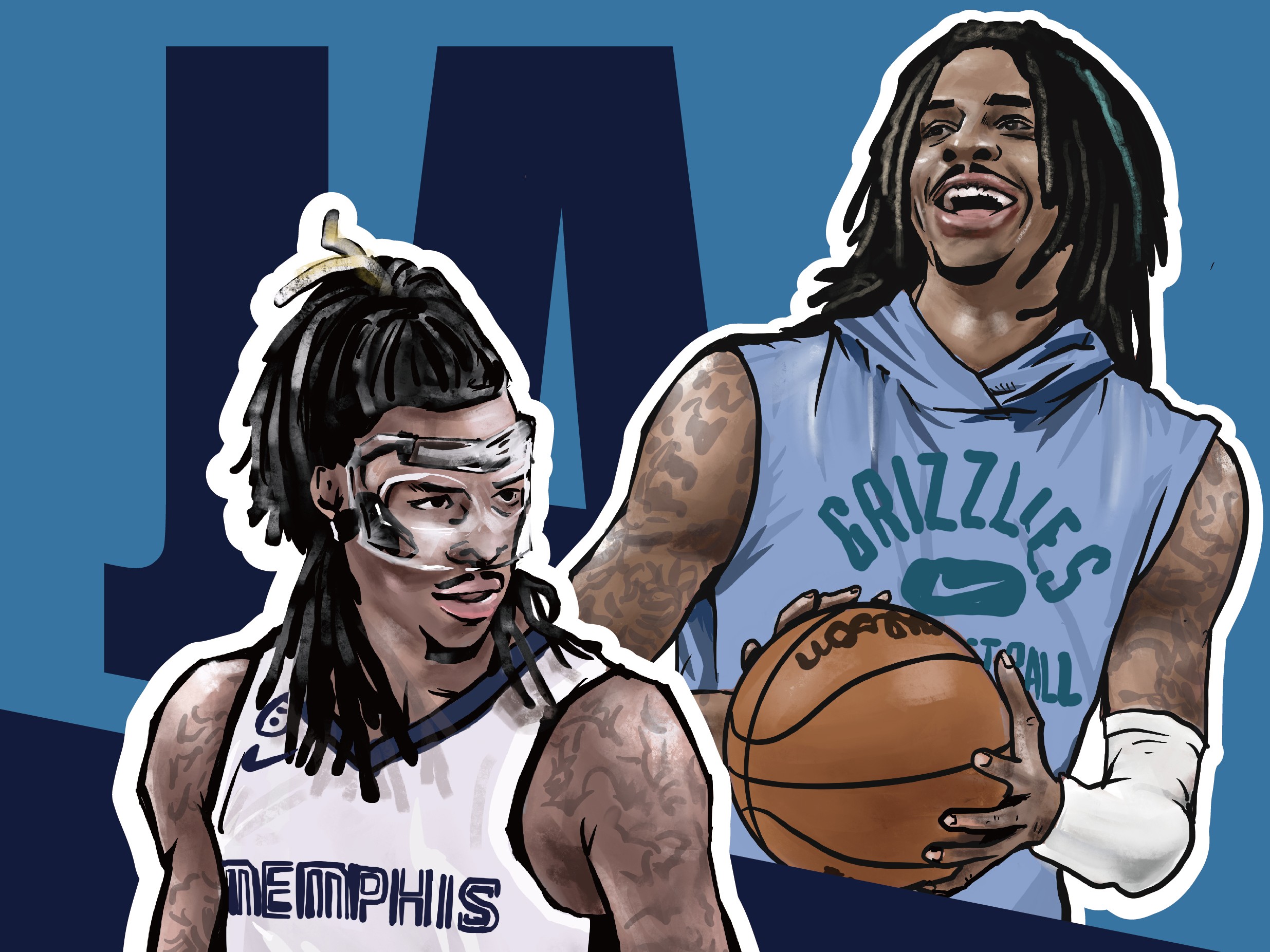 nba球星莫兰特插画_旦旦工作室-站酷ZCOOL