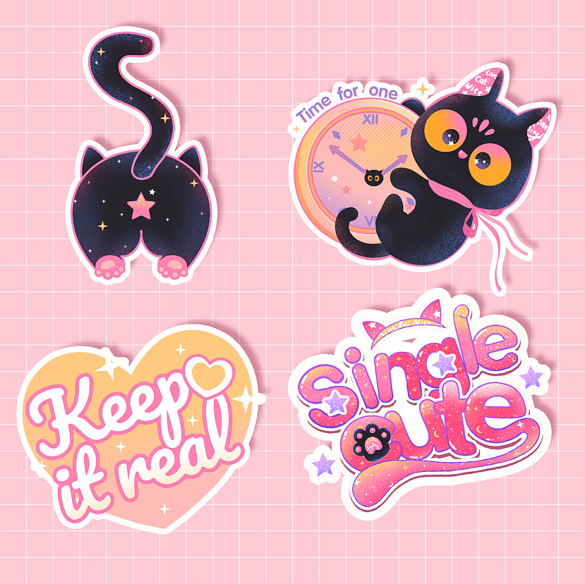 single 猫 主题贴纸_花画酱Molly-站酷ZCOOL