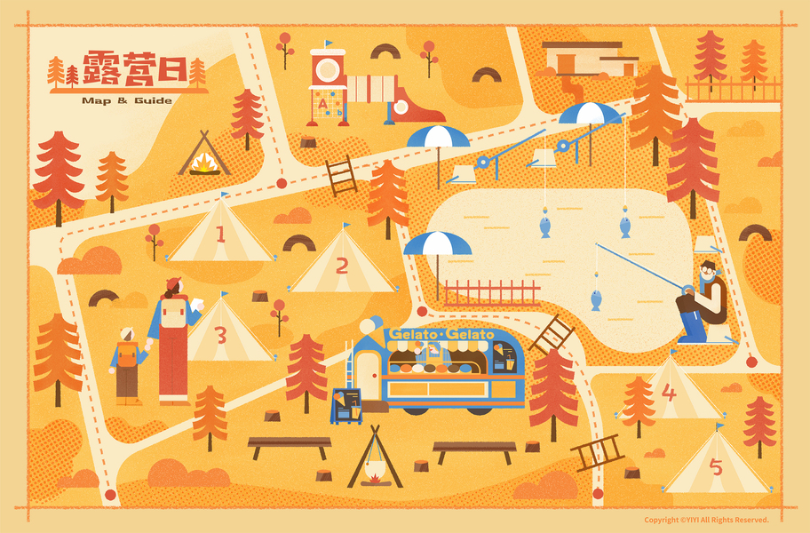 hb 草坪露营插画_创意设计作品图片素材-站酷ZCOOL